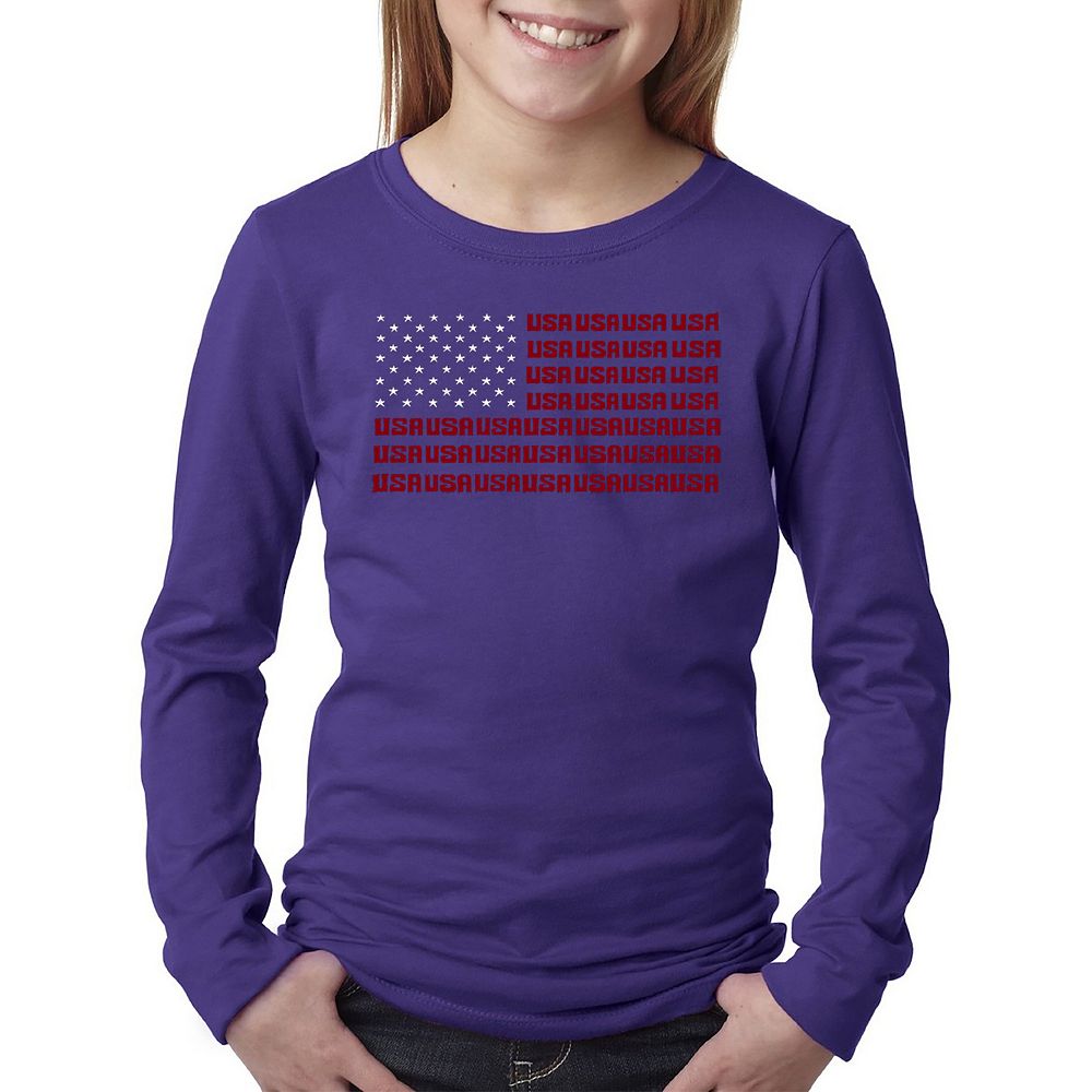 USA Flag - Girl's Word Art Long Sleeve