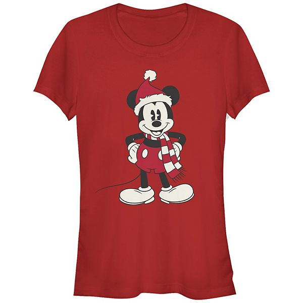 Disney's Mickey Mouse Wearing Santa Hat Juniors' Graphic Tee