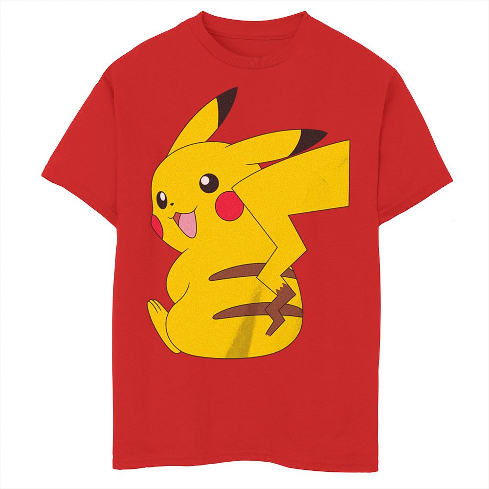 Boy's Pokemon Cute Smiling Pikachu Sitting Across Tee
