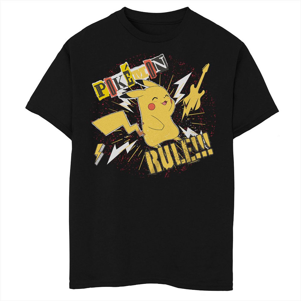 Boy's Pokemon Pikachu Rule Guitar Lightning Bolts Tee