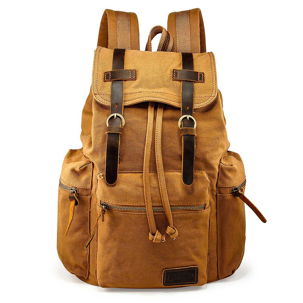 F.C Design 21L Vintage Canvas Backpack for Men Leather Rucksack ...
