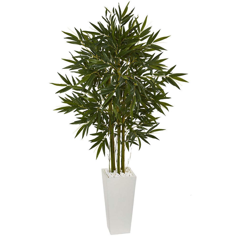 nearly natural 6-ft. Bamboo Artificial Tree in White Tower Planter