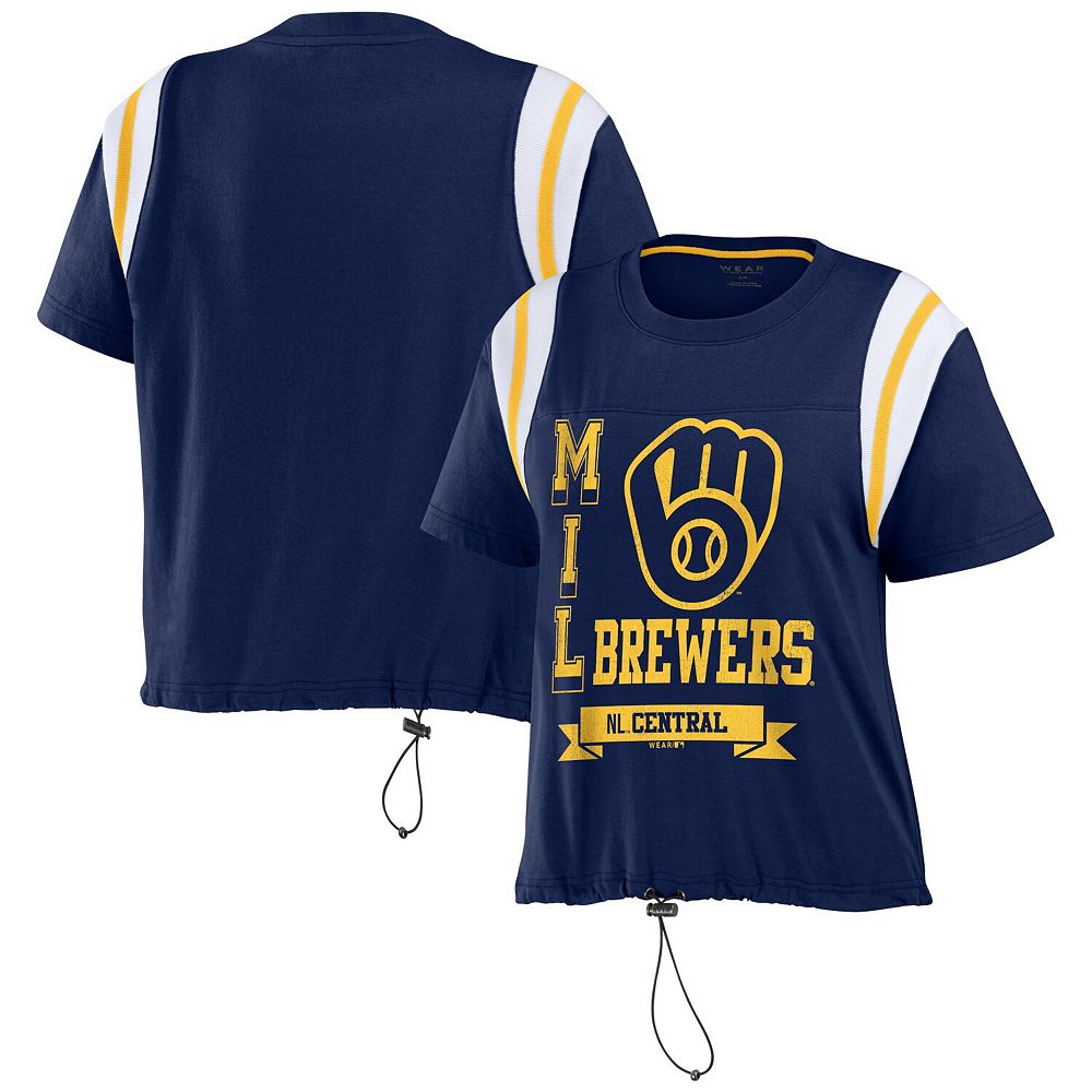 Women's WEAR by Erin Andrews Navy Milwaukee Brewers Cinched Colorblock ...