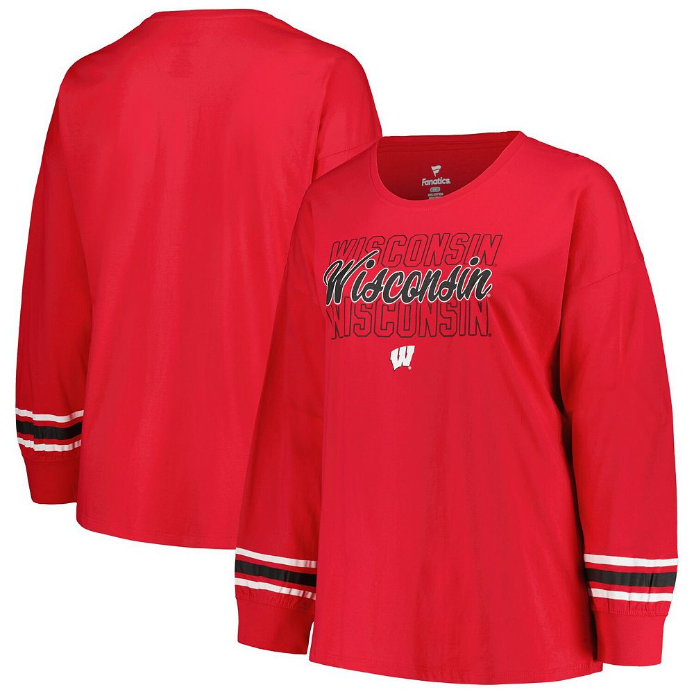 Women's Profile Red Wisconsin Badgers Plus Size Triple Script Scoop ...
