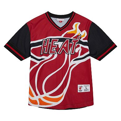 Men's Mitchell & Ness Red Miami Heat Jumbotron 3.0 Mesh V-Neck T-Shirt