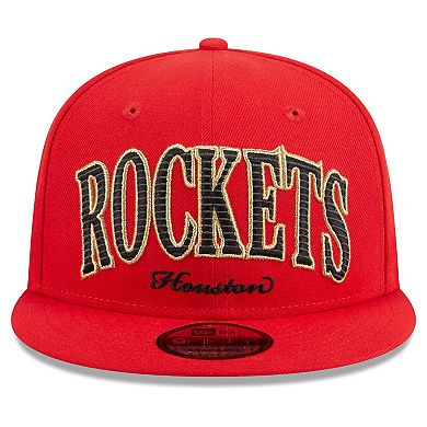 Men's New Era Red Houston Rockets Golden Tall Text 9FIFTY Snapback Hat