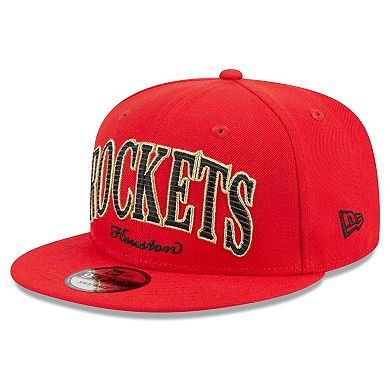 Men's New Era Red Houston Rockets Golden Tall Text 9FIFTY Snapback Hat
