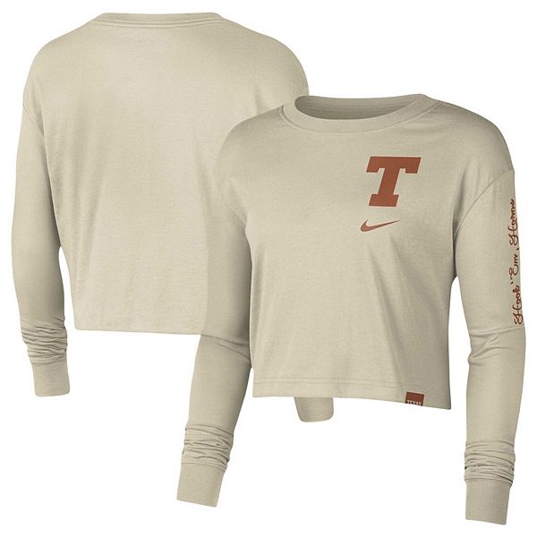 Women's Nike Cream Texas Longhorns Varsity Letter Long Sleeve Crop Top