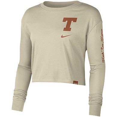 Women's Nike Cream Texas Longhorns Varsity Letter Long Sleeve Crop Top