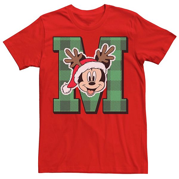 Disney's Mickey Mouse Men's With Antlers Santa Hat Tee