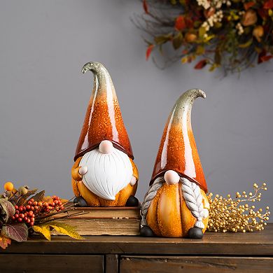 Melrose Terra Cotta Pumpkin Gnome Table Décor 2-piece Set