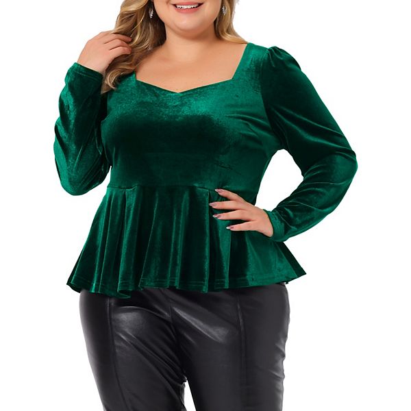 Women's Plus Size Gorgeous Velvet Formal Outfits Elegant Peplum Blouses