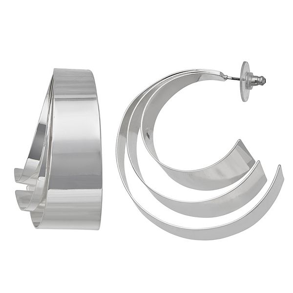 Nine West Silver Tone Triple Hoop Earrings