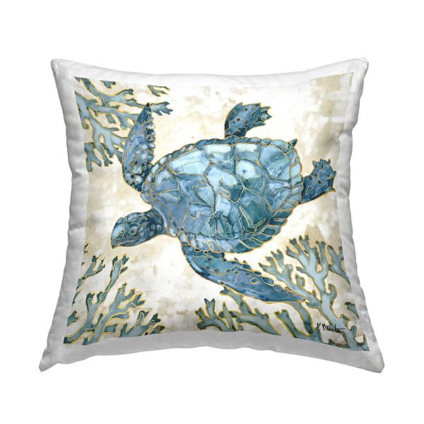 Stupell Home Decor Blue Swimming Sea Turtle Decorative Throw Pillow