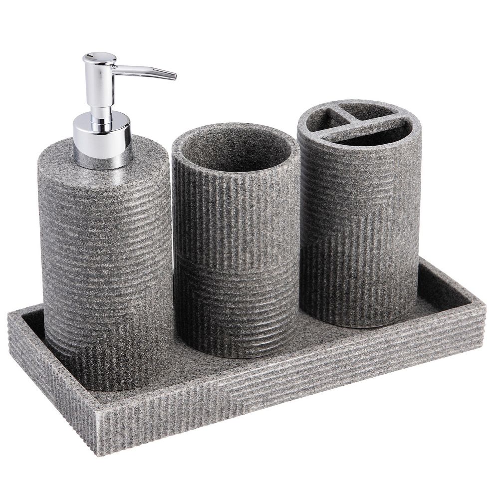 4pc Sedona Stone Resin sand effect Bath Accessory Set - Kralix