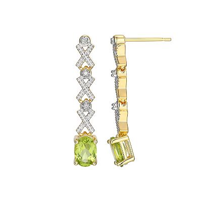 18k Gold Over Sterling Silver Peridot and Diamond Accent X Drop Earrings