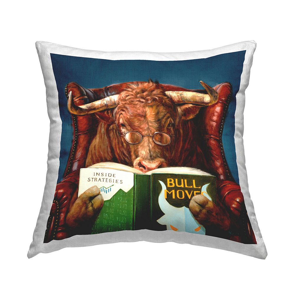 Stupell Home Decor Reading Longhorn Bull Decorative Throw Pillow