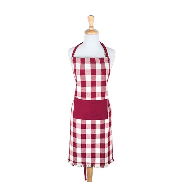 32" Wine Red and White Checkered Adjustable Heavyweight Fringe Chef ...