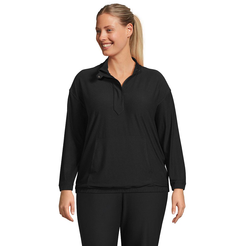 Plus Size Lands' End Long Sleeve Performance Zip Front Popover Top