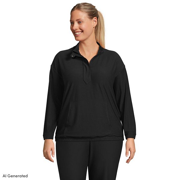 Plus Size Lands' End Long Sleeve Performance Zip Front Popover Top