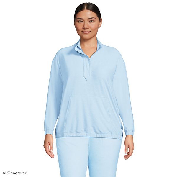 Plus Size Lands' End Long Sleeve Performance Zip Front Popover Top