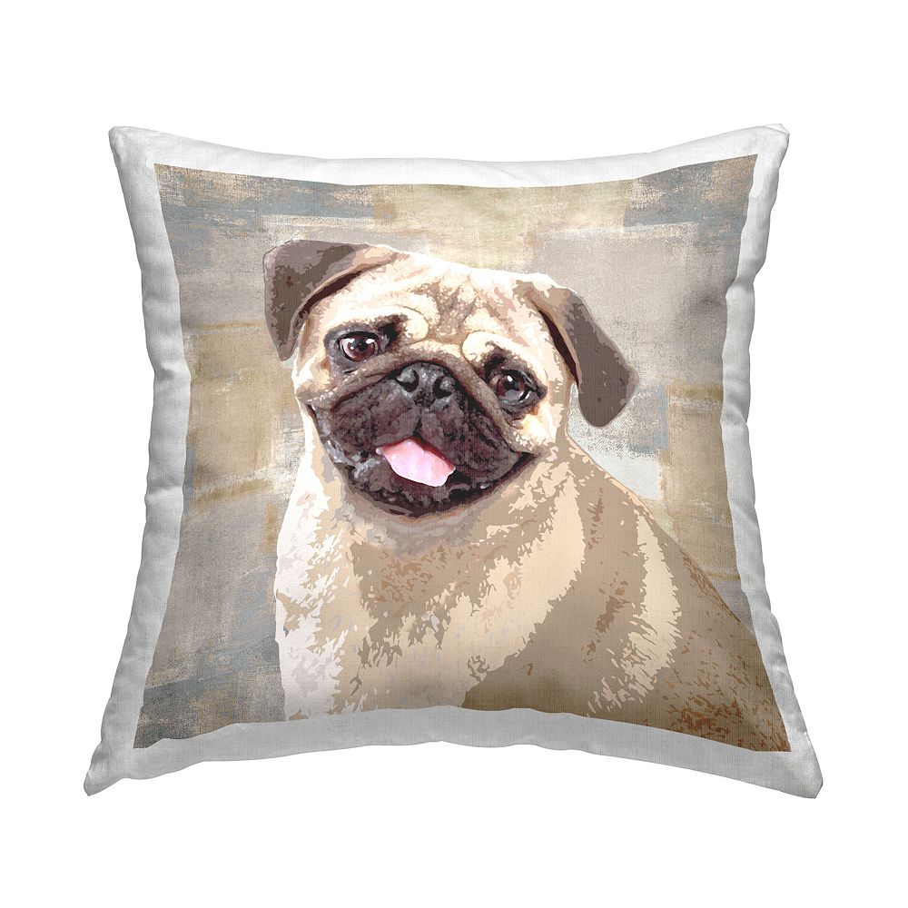 Stupell Home Decor Happy Pug Dog Beige Grey Patchwork Pattern 18" x 18 ...