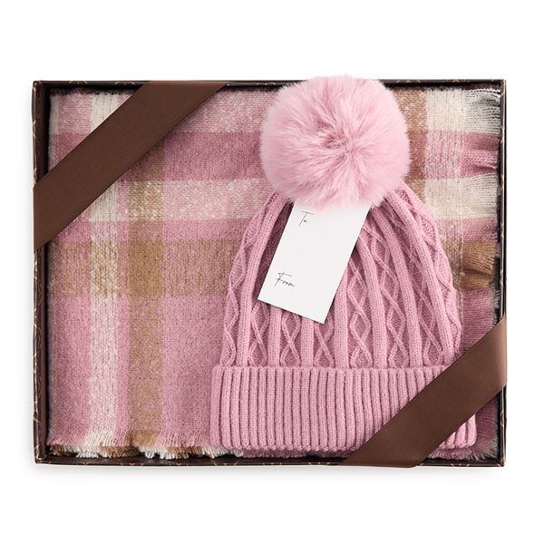 Women's Nine West Boxed Plaid Scarf & Beanie Set