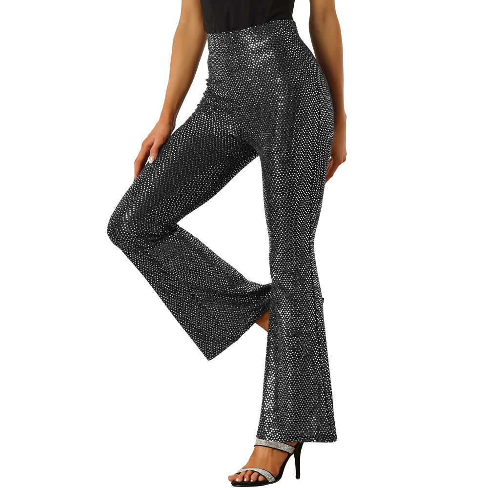 Sequin Pants For Women's Sparkle Stretch Shiny Glitter Flare Pants Bell ...