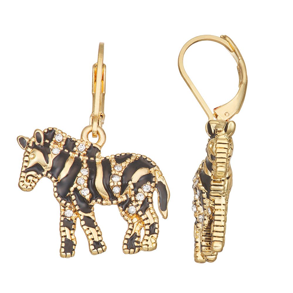 Napier Gold Tone Zebra Drop Leverback Earrings