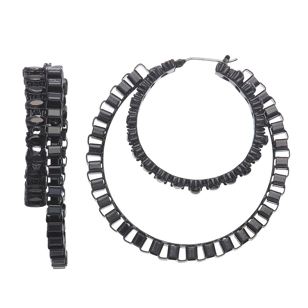 Simply Vera Vera Wang Jet Tone Click-It Double Row Hoop Earrings