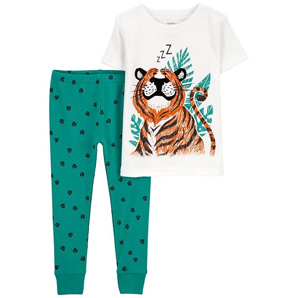 Toddler Boy Carter's Snoozing Tiger Print Pajama Shirt & Allover Paw ...