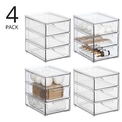 mDesign Plastic 3 Drawer Stackable Organizer for Bathroom Storage, 4 ...