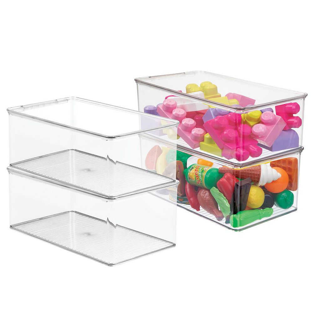 mDesign Plastic Stackable Toy Storage Bin Box with Hinge Lid, 4 Pack ...