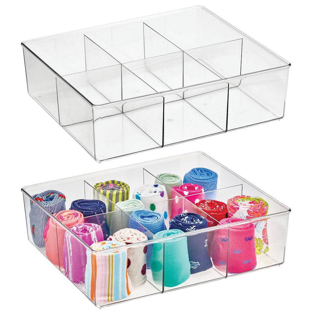 mDesign Plastic Divided 6 Section Closet/Dresser Drawer Organizer, 2 ...