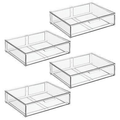 mDesign Wide Plastic Stackable Closet Organizer Bin with Drawer, 4 Pack ...