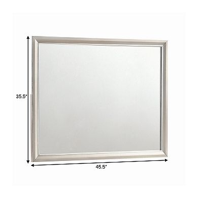 46 Inch Classic Wood Mirror, Beveled Edge, Landscape, Metallic Silver