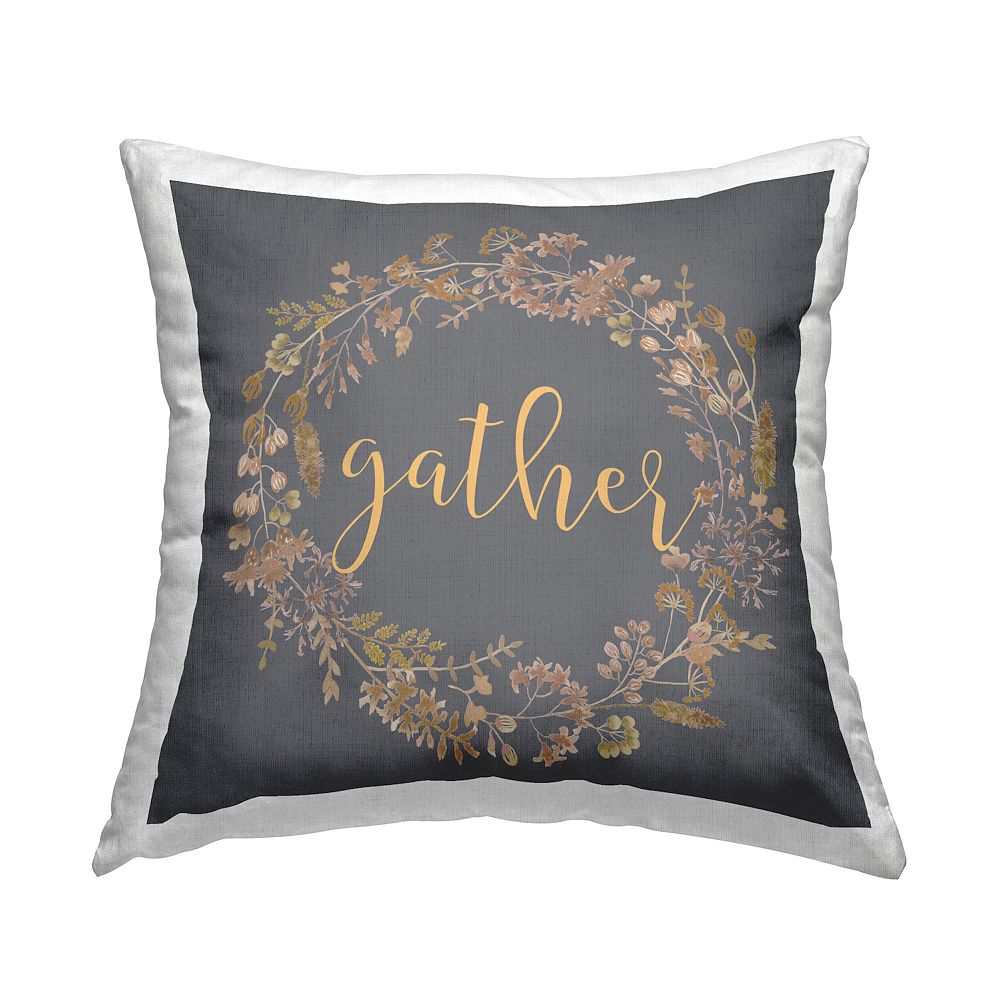 Stupell Home Decor "Gather" Calligraphy Seasonal Wreath Throw Pillow