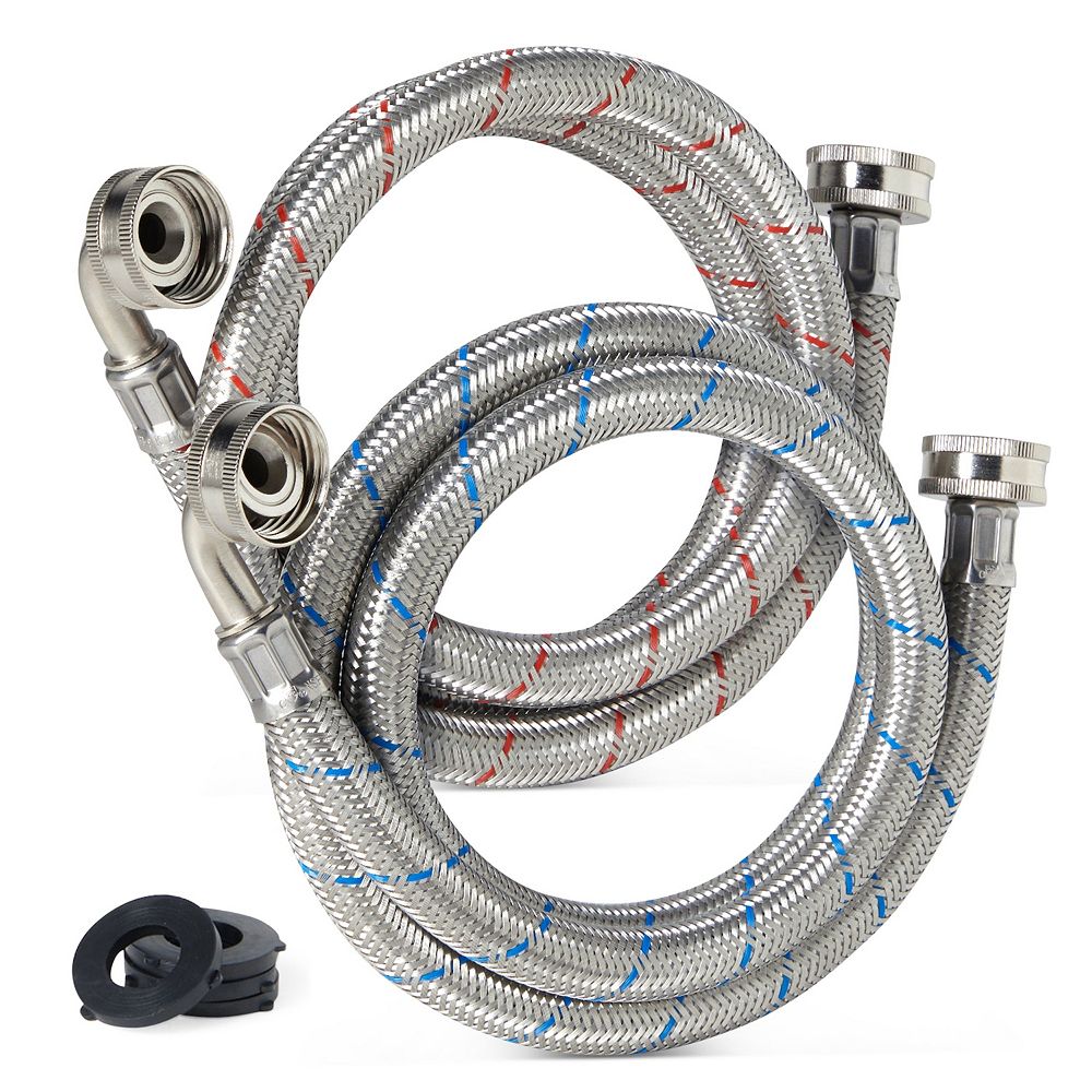 2 Pack Washing Machine Hoses 4 Ft, Universal Washer Hose 90 Degree ...