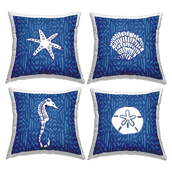 Stupell Home Decor Various Seashells Blue Beach Line Patterns Throw Pillow