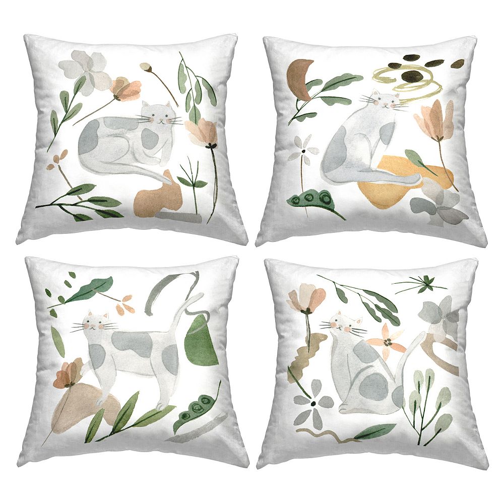 Stupell Home Decor Casual Grey Spotted Cats Varied Botanical Sprigs ...