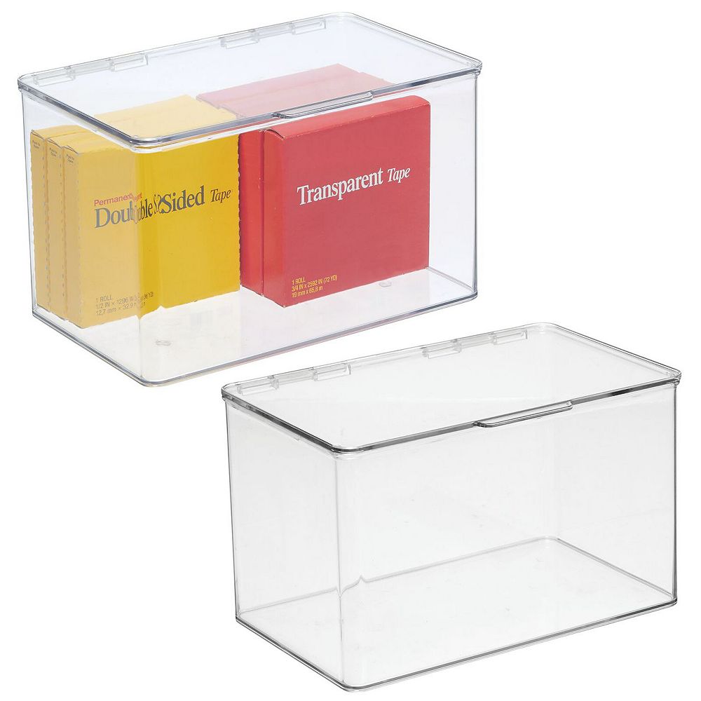 mDesign Plastic Home Office Storage Organizer Box with Hinged Lid, 2 ...