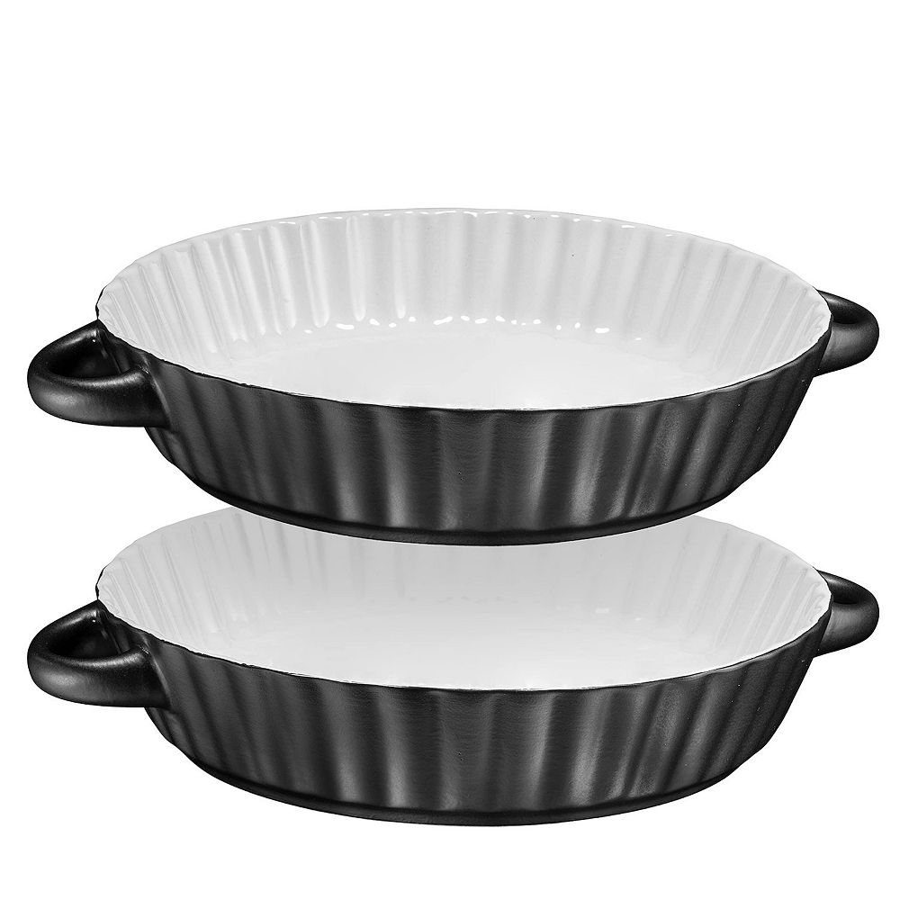 Ceramic Pie Pan With Handle For Baking - 8 Inch - Deep And Fluted Pie Dish