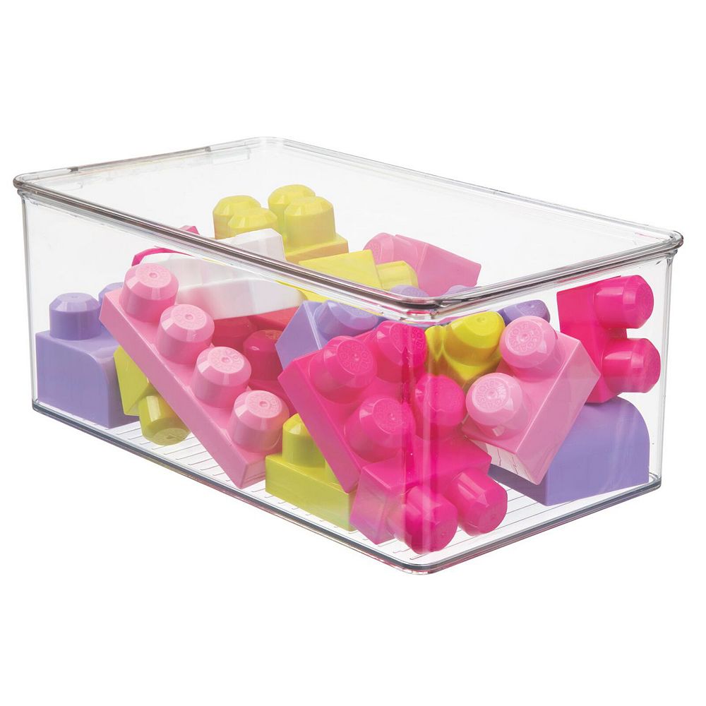 mDesign Plastic Stackable Toy Storage Bin Box with Hinge Lid, Clear