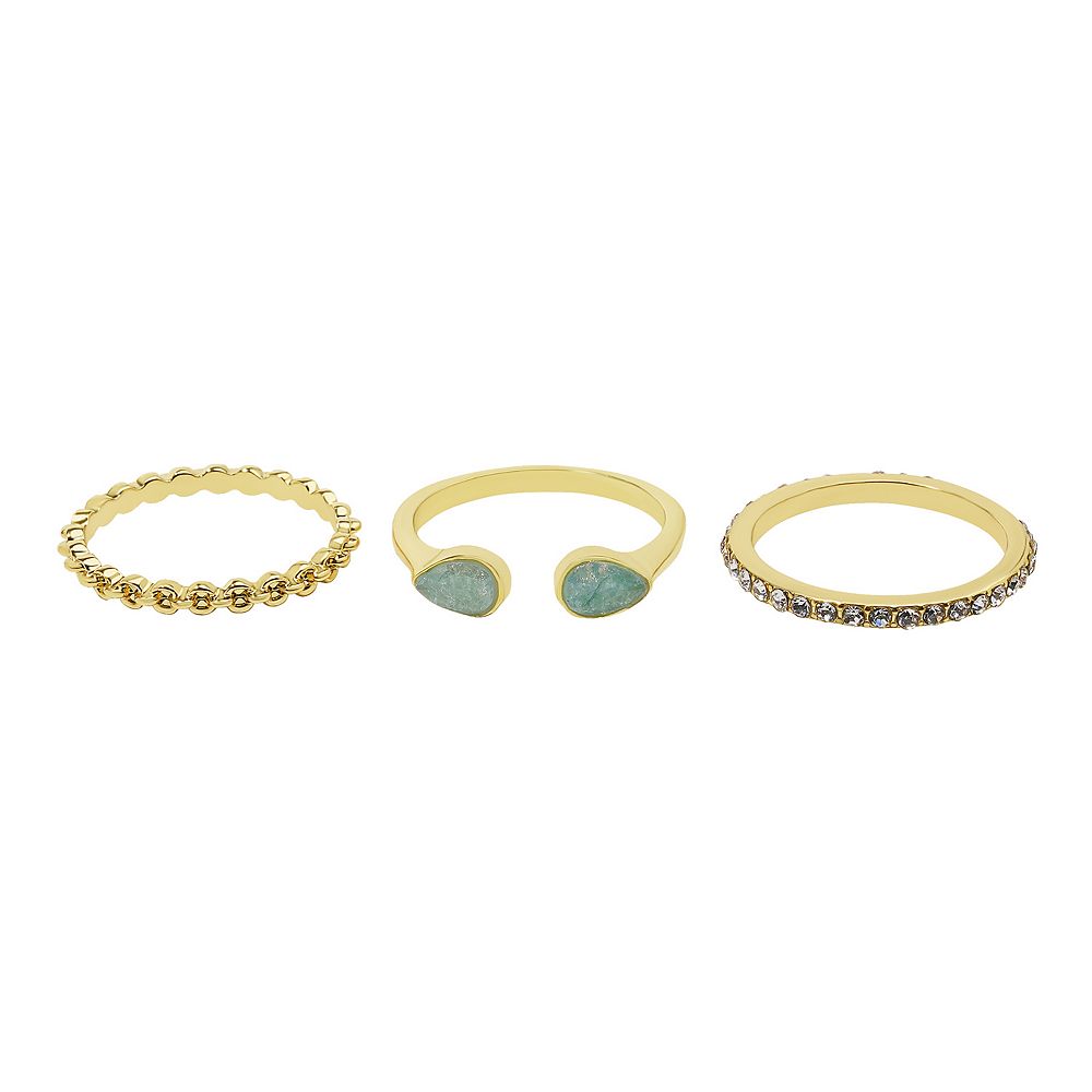 LC Lauren Conrad 3-Piece Gold Tone Crackle Stone Ring Set