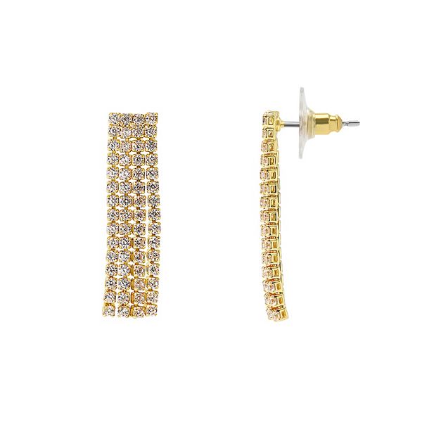 LC Lauren Conrad Gold Tone Rhinestone Fringe Rectangular Drop Earrings