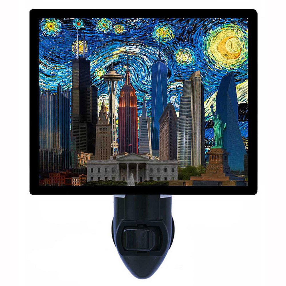 USA Starry Night. Patriotic Decorative Photo Night Light.