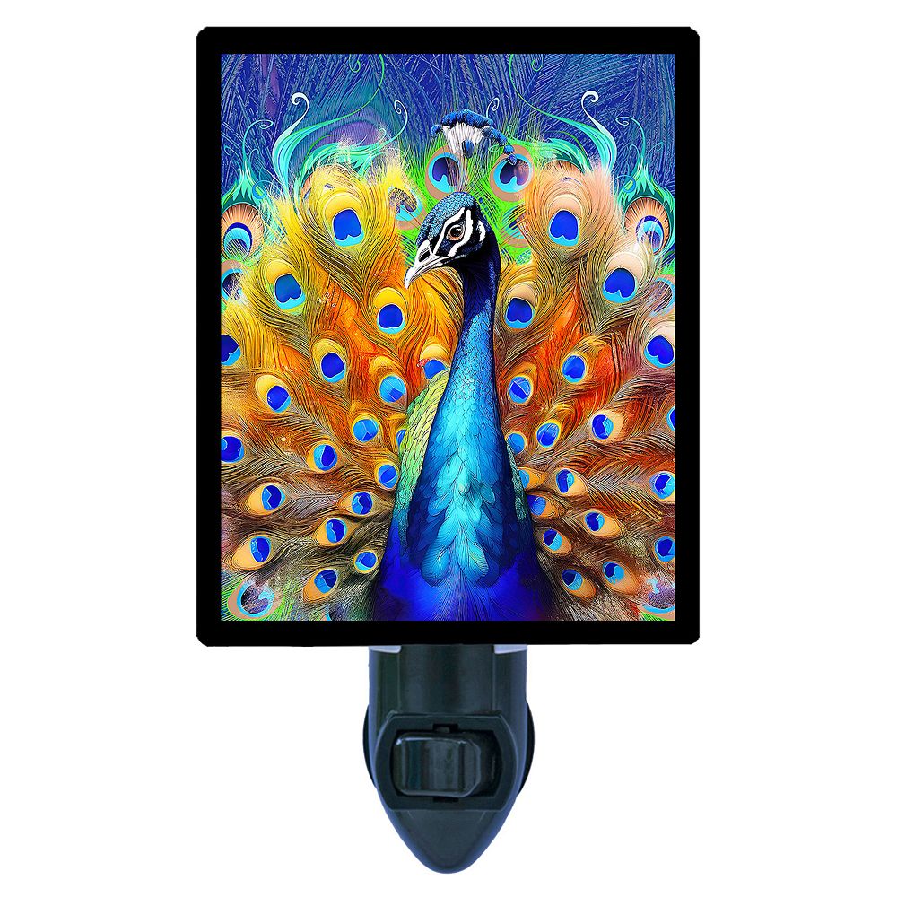 Colorful Peacock Vibrant Bird Night Light Elegant Home Décor Plug In ...