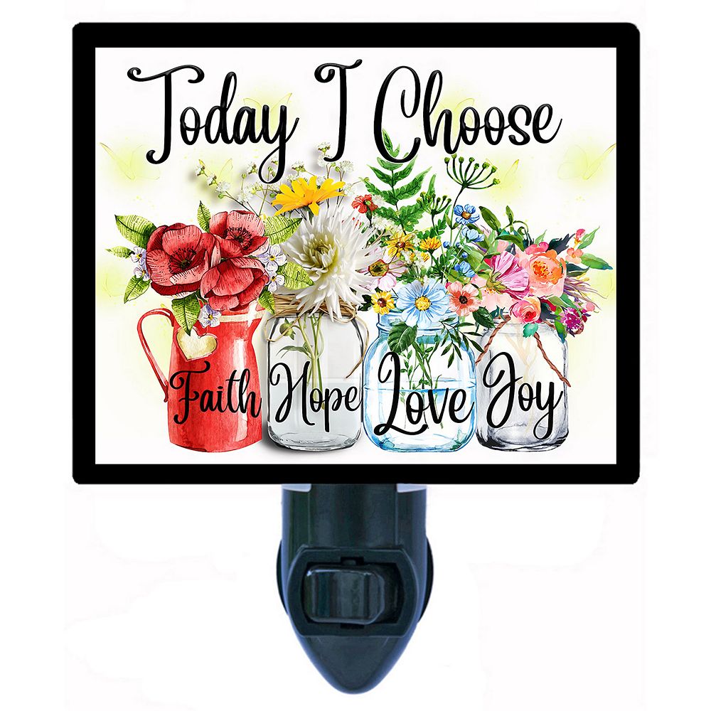 Faith Hope Love Joy Night Light Inspirational Quote with Flowers in ...