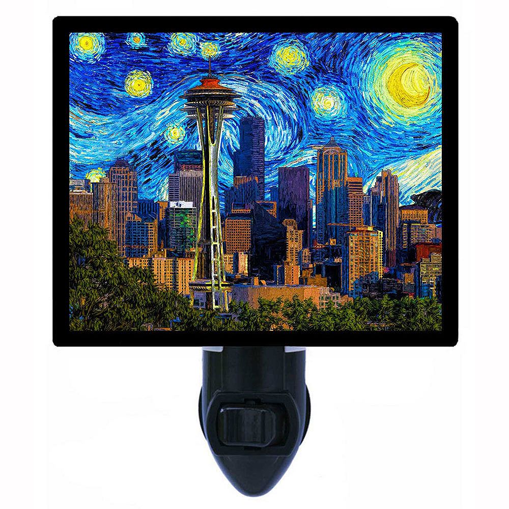 Seattle Starry Night. Van Gogh Decorative Photo Night Light.