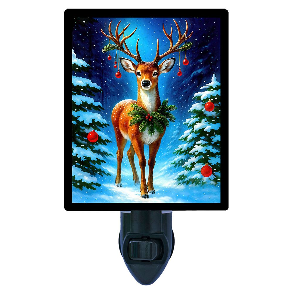 Yuletide Stag Night Light Festive Deer with Ornaments & Holiday Trees ...